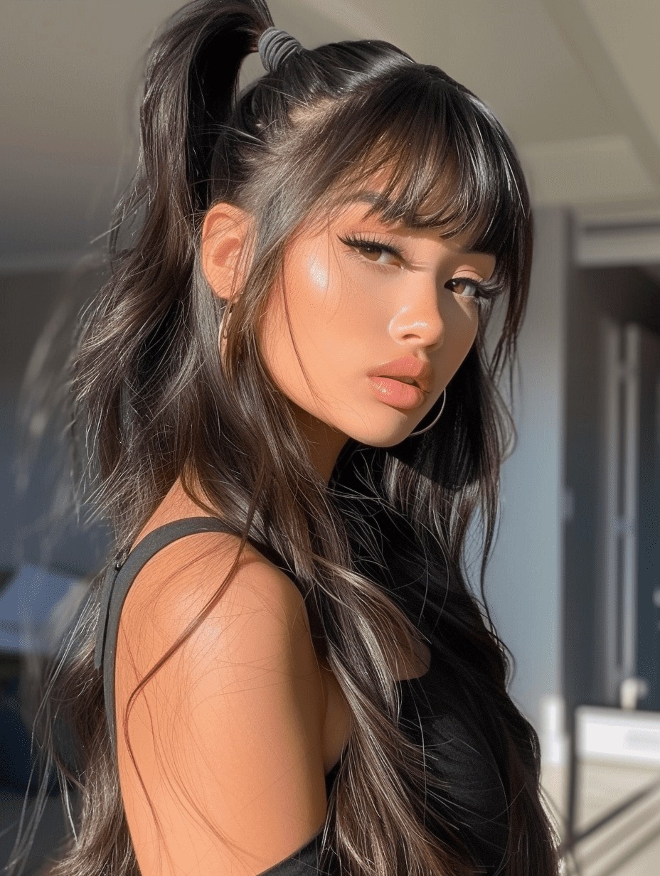 30 Charming Ponytails with Bangs: A 2024 Style Guide