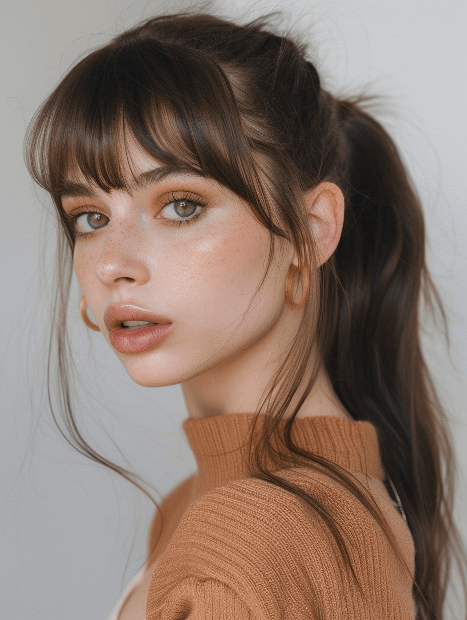 30 Charming Ponytails with Bangs: A 2024 Style Guide